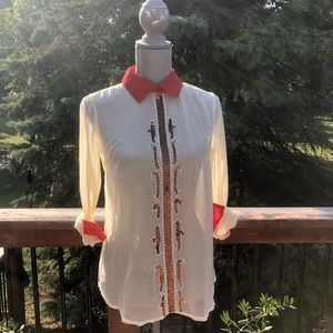 Tops | Nwt Sequined And Beaded Collared Shirt | Poshmark